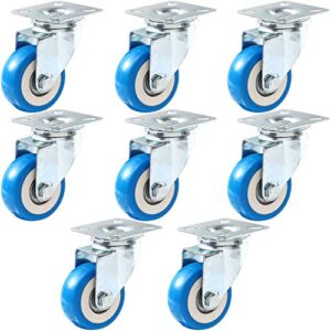 8 pack caster wheels swivel plate casters on blue polyurethane wheels pu