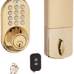 MiLocks XF-02P Digital Deadbolt Door Lock with Keyless Entry via Remote Control and Keypad Code for Exterior Doors, Polished Brass