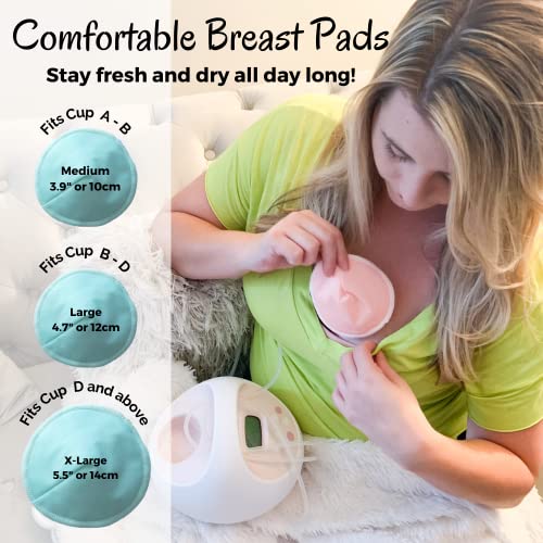 Organic Bamboo Nursing Pads - 14 Washable Pads with Wash and Storage Bags - Breastfeeding Nipple Pads for Maternity - Reusable Breast Pads for Breastfeeding (Pastel Touch, Large 4.7”)