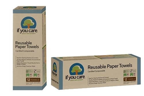 If You Care Reusable Paper Towels– 12 CT Sheets – 100% Natural, Compostable Cleaning Cloths for Kitchen, Bathroom, Home Countertop Surfaces – Extra Absorbent, Eco Friendly