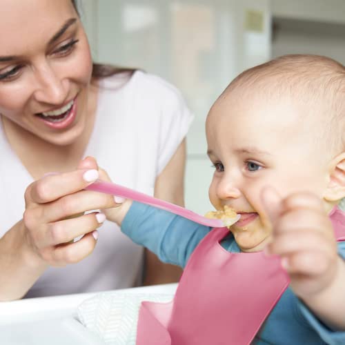 Cuddle Baby, Gum Friendly Soft Silicone Baby Spoons, 4-Pack, First Stage Feeding Spoon Gift Set for Baby Girls BPA Lead Phthalate and Plastic Free, Pink/Purple