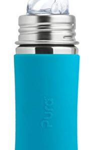 Pura Kiki 11oz/325ml Stainless Steel Sippy Cup Bottle w/Sleeve, Plastic-Free, MadeSafe Certified, Medical-Grade XL Silicone Sipper Spout Fast Flow Rate for Kids, Toddlers, Babies & Infant - Aqua