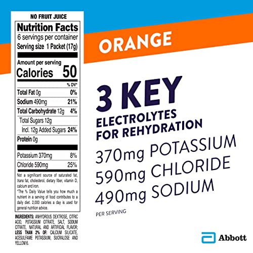 Pedialyte Electrolyte Powder Packets, Orange, Hydration Drink, 18 Single-Serving Powder Packets