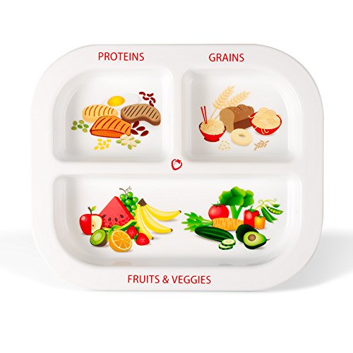 Health Beet Portion Plate for Kids, Toddlers - Rectangle Kids Plate with Dividers and Nutrition Portions for Healthy Eating Habits (Single Plate)