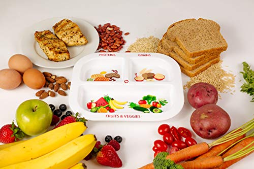 Health Beet Portion Plate for Kids, Toddlers - Rectangle Kids Plate with Dividers and Nutrition Portions for Healthy Eating Habits (Single Plate)