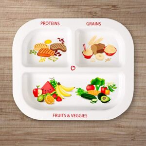 Health Beet Portion Plate for Kids, Toddlers - Rectangle Kids Plate with Dividers and Nutrition Portions for Healthy Eating Habits (Single Plate)