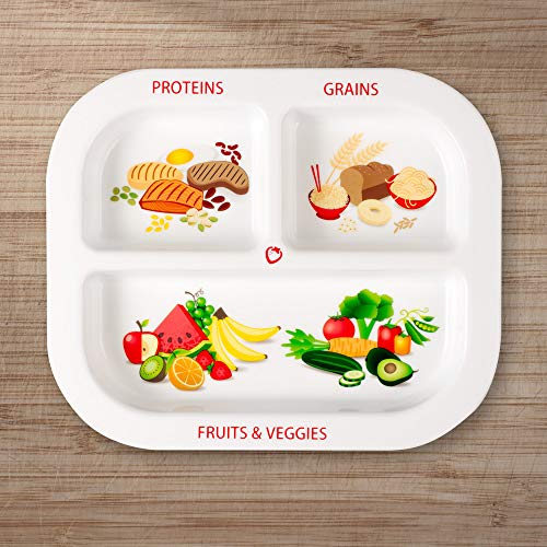 Health Beet Portion Plate for Kids, Toddlers - Rectangle Kids Plate with Dividers and Nutrition Portions for Healthy Eating Habits (Single Plate)