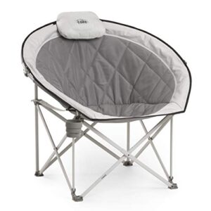 core 40025 equipment folding oversized padded moon round saucer chair with carry bag, gray, 44 in x 8 in x 8 in