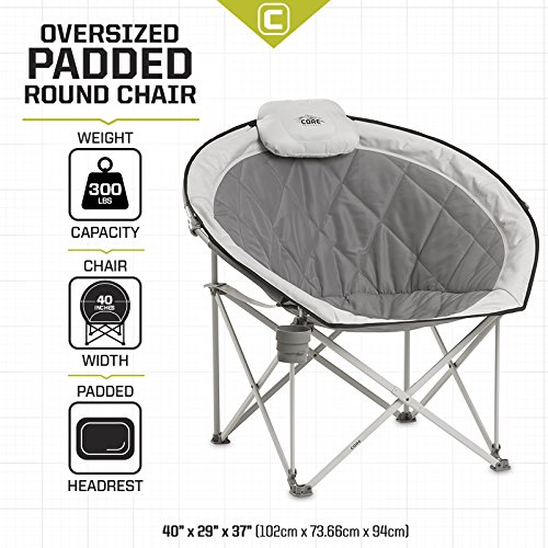 CORE 40025 Equipment Folding Oversized Padded Moon Round Saucer Chair with Carry Bag, Gray, 44 in X 8 in X 8 in