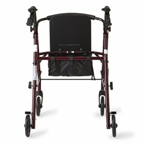 Medline Steel Rollator Walker with 350 lb. Weight Capacity, Burgundy