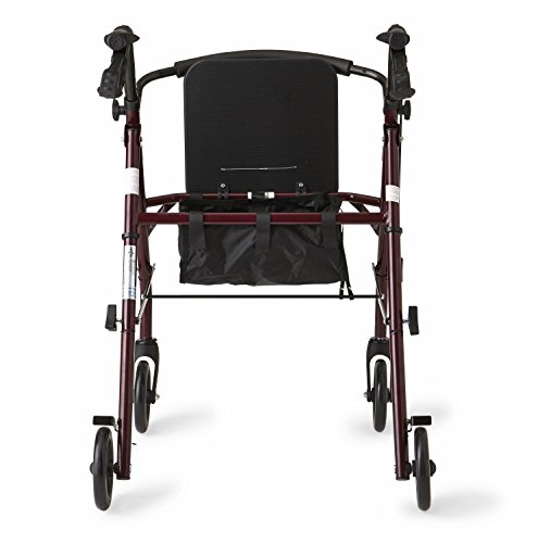 Medline Steel Rollator Walker with 350 lb. Weight Capacity, Burgundy