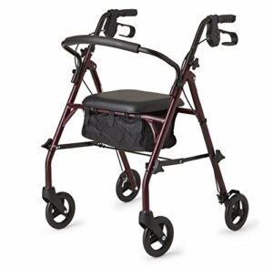 medline steel rollator walker with 350 lb. weight capacity, burgundy