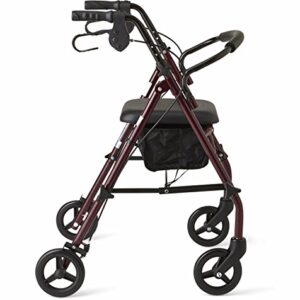 Medline Steel Rollator Walker with 350 lb. Weight Capacity, Burgundy