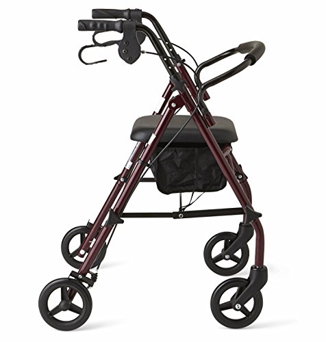 Medline Steel Rollator Walker with 350 lb. Weight Capacity, Burgundy