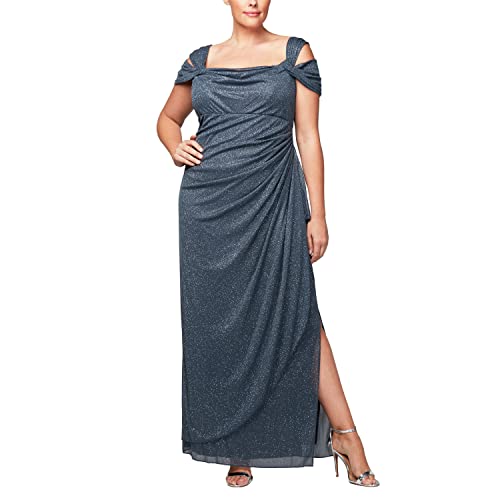 Alex Evenings womens Plus Size Long Cold Shoulder With Ruched Skirt Special Occasion Dress, Smoke Glitter, 16 Plus