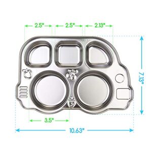 Innobaby Stainless Bus Plate with Airtight Sectional Lid, The Original, Leak-Resistant Divided Platter, Mom Invented Fun Shape Plate Din Din SMART for Babies, Toddlers and Kids, BPA Free Plate, Orange