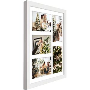 Golden State Art, 11x14 White Wood Frame with White Mat - Displays Five 4x6 Photos - Real Glass, Sawtooth Hangers, Swivel Tabs - Wall Mounting, Landscape, Portrait