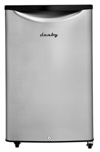 danby dar044a6bsldbo 4.4 cu.ft. outdoor mini fridge, ipx4-rated stainless steel look all refrigerator for patio, cabana, pool bar, e-star rated, spotless steel