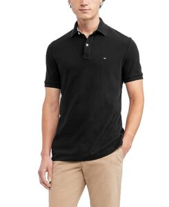 tommy hilfiger men's polo shirt regular fit, tommy black medium