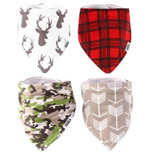 stadela 100% cotton baby bandana drool bibs for drooling and teething nursery burp cloths 4 pack gift set for boys hunting adventure with deer antler arrows plaid woodland forest animal