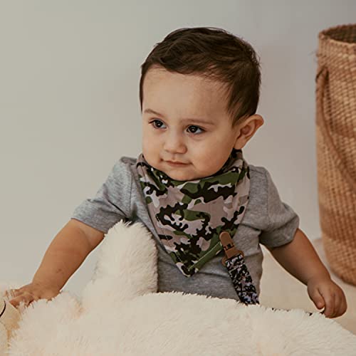 Stadela 100% Cotton Baby Bandana Drool Bibs for Drooling and Teething Nursery Burp Cloths 4 Pack Gift Set for Boys Hunting Adventure with Deer Antler Arrows Plaid Woodland Forest Animal