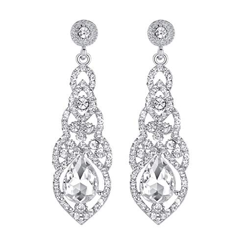 mecresh Clear Crystal Unique Design Teardrop Dangle Earrings for Bridemaid or Wedding