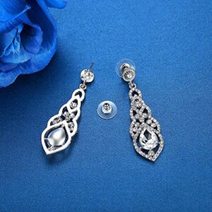 mecresh Clear Crystal Unique Design Teardrop Dangle Earrings for Bridemaid or Wedding