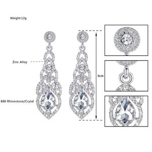 mecresh Clear Crystal Unique Design Teardrop Dangle Earrings for Bridemaid or Wedding