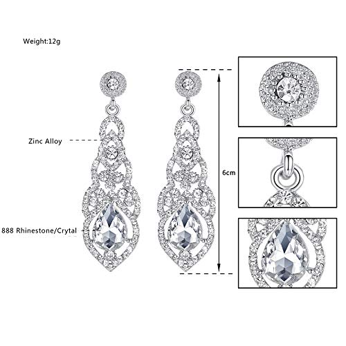 mecresh Clear Crystal Unique Design Teardrop Dangle Earrings for Bridemaid or Wedding