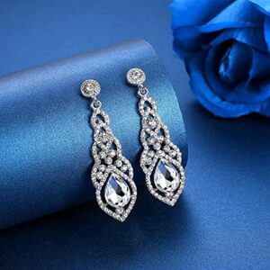 mecresh Clear Crystal Unique Design Teardrop Dangle Earrings for Bridemaid or Wedding