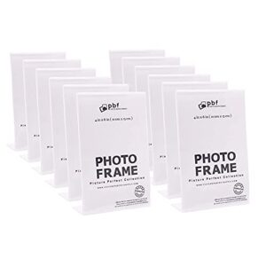 photo booth frames - 4x6 inch clear acrylic plastic display, slanted back vertical standing picture or display sign holder with inserts - 12 count