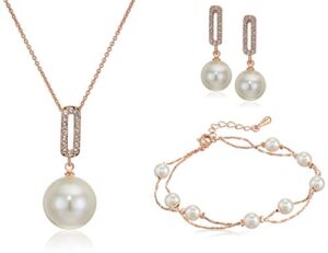 crystalline azuria jewelry simulated white pearls necklace earrings bracelet for women wedding party bridal and bridesmaid accessories rose gold plated