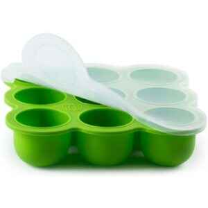 silicone baby food storage container and freezer tray - food-grade silicone mold with clip-on lid - 9 x 2.5 oz easy out portions (green)