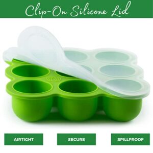 Silicone Baby Food Storage Container and Freezer Tray - Food-Grade Silicone Mold with Clip-On Lid - 9 x 2.5 Oz Easy Out Portions (Green)