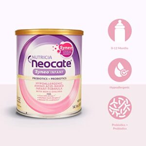 Neocate Syneo Infant - Hypoallergenic, Amino Acid-Based Baby Formula with Prebiotics, Probiotics and DHA/ARA - 14.1 Oz Can (Pack of 4)