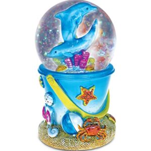 COTA Global Dolphin Sand Bucket Snow Globe - Water Globe Figurine with Sparkling Glitter, Collectible Novelty Ornament for Home Decor, for Birthdays, Christmas, and Valentine's - 65mm