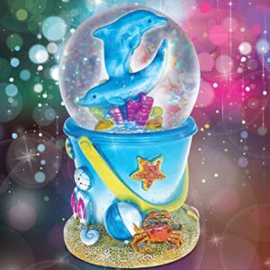 COTA Global Dolphin Sand Bucket Snow Globe - Water Globe Figurine with Sparkling Glitter, Collectible Novelty Ornament for Home Decor, for Birthdays, Christmas, and Valentine's - 65mm