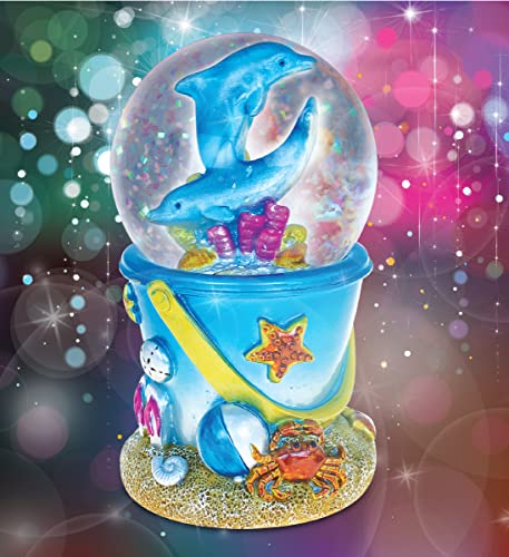 COTA Global Dolphin Sand Bucket Snow Globe - Water Globe Figurine with Sparkling Glitter, Collectible Novelty Ornament for Home Decor, for Birthdays, Christmas, and Valentine's - 65mm