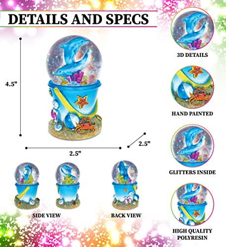 COTA Global Dolphin Sand Bucket Snow Globe - Water Globe Figurine with Sparkling Glitter, Collectible Novelty Ornament for Home Decor, for Birthdays, Christmas, and Valentine's - 65mm