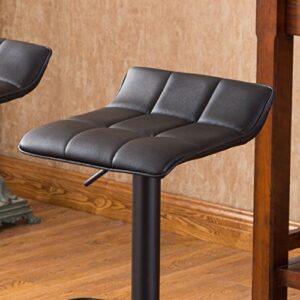 Roundhill Furniture Belham Black Square Top Adjustable Height with Black Leg and Base Metal Bar Table and 2 Swivel Black Bonded Leather Adjustable Bar Stool Bar Sets