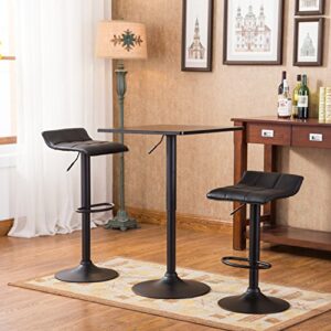 roundhill furniture belham black square top adjustable height with black leg and base metal bar table and 2 swivel black bonded leather adjustable bar stool bar sets