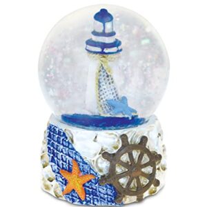 Puzzled Resin Seashell with Blue Lighthouse Snow Globe (65mm), 3.5 Inch Figurine Intricate & Meticulous Detailing Art Handcrafted Tabletop Centerpiece Accent Nautical Ocean Sea Life Theme Home Décor