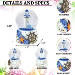 Puzzled Resin Seashell with Blue Lighthouse Snow Globe (65mm), 3.5 Inch Figurine Intricate & Meticulous Detailing Art Handcrafted Tabletop Centerpiece Accent Nautical Ocean Sea Life Theme Home Décor