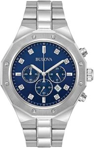 bulova men's classic diamond 6-hand chronograph quartz watch, calendar date, luminous markers, 100m water resistant, 44mm style: 96d138