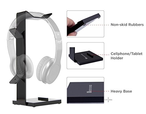 GeekDigg Headphone Stand Gaming Headset Holder for Desk Cable Organizer & Cellphone Stand for All Headphones Size Headphone Holder Set Gaming PC Accessories Gaming Station – Black