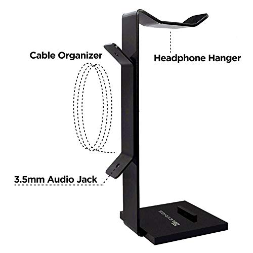 GeekDigg Headphone Stand Gaming Headset Holder for Desk Cable Organizer & Cellphone Stand for All Headphones Size Headphone Holder Set Gaming PC Accessories Gaming Station – Black