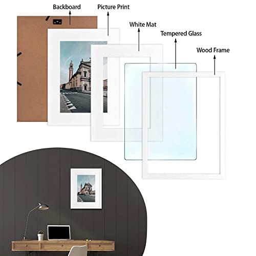 Golden State Art, Wall Photo Frame Collection, 12x16 Photo Wood Frame with White Mat & Real Glass for 8x12 Picture, White