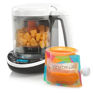 baby brezza small baby food maker set – cooker and blender in one to steam and puree baby food for pouches - make organic food for infants and toddlers - includes 3 pouches and 3 funnels