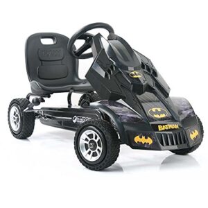 hauck batmobile pedal go kart, superhero ride-on batman vehicle, kids 4 and older, peddle & patrol the streets of gotham just like batman, race-styled pedals & rubber wheels, black