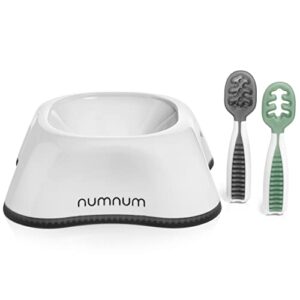 numnum starter kit | baby bowl and spoons set (stage 1 + stage 2) | bpa free silicone toddler feeding supplies | baby led weaning bowl and baby utensils for kids ages 6 months+